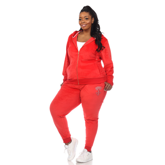 White Mark | Tops | Plus Size Rhinestone 2 Piece Velour Tracksuit Set ...